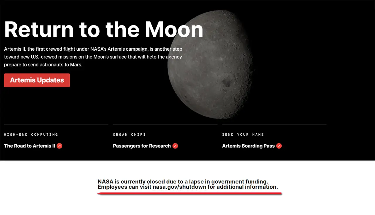The US shutdown halted NASA operations and the Artemis lunar program.